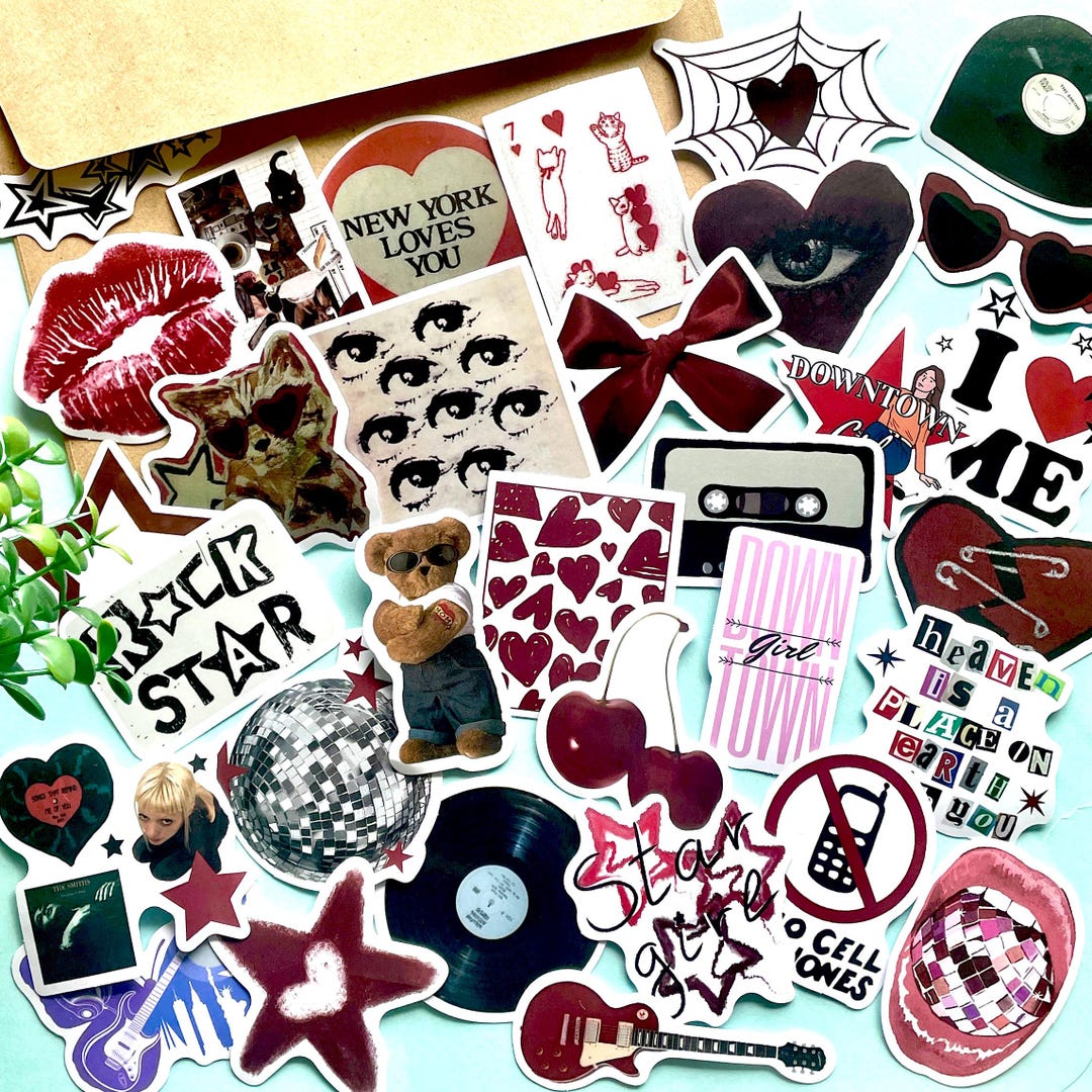 50 Pcs Downtown Girl Stickers, Pinterest Aesthetic Sticker Pack, Rock ...