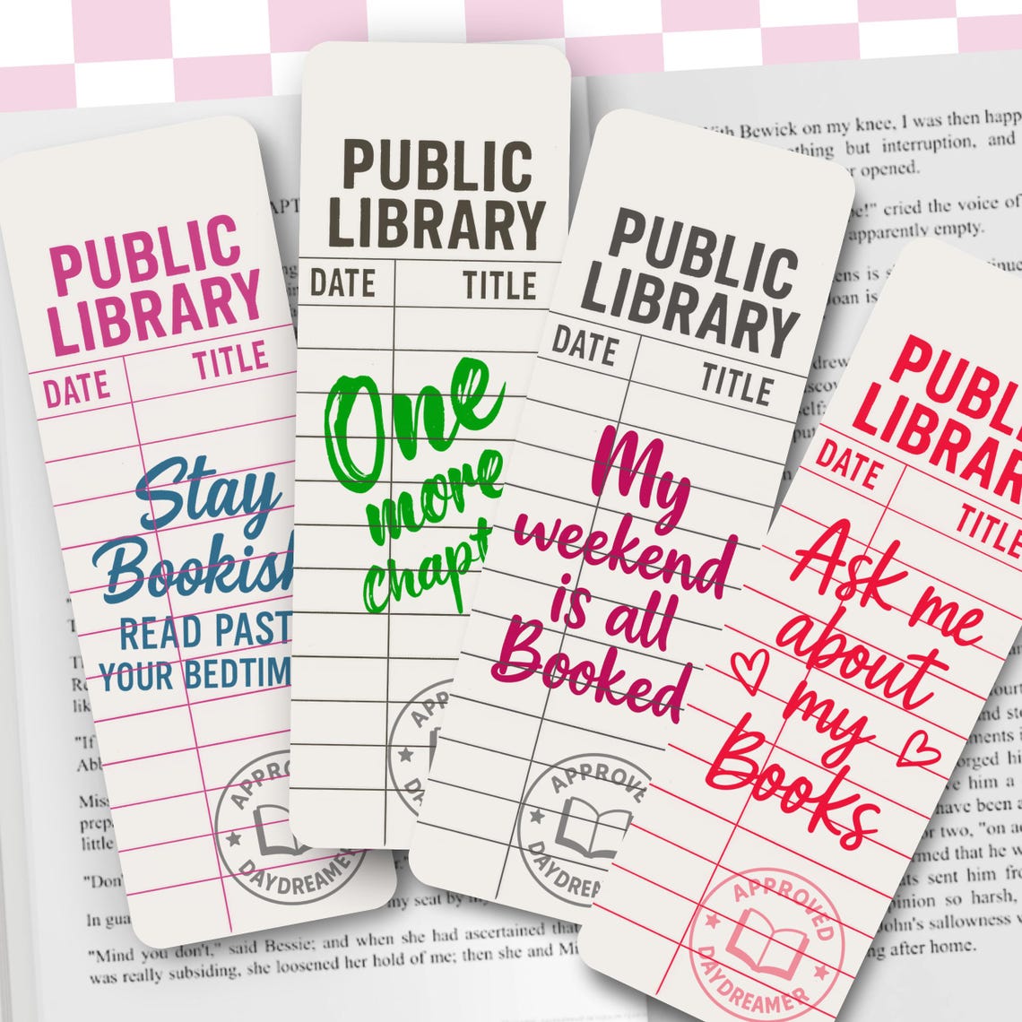 Library Card Bookmarks, Funny Quotes Bookmark Set, Vintage Public ...