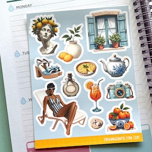 Summer Mediterranean Sticker Sheets, Coastal Aesthetic Vinyl Stickers ...
