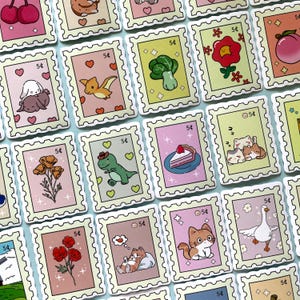 10/25/50 Cute Postage Stamp Stickers, Fake Stamps, Animals Flowers Food ...