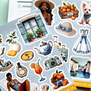 Summer Mediterranean Sticker Sheets, Coastal Aesthetic Vinyl Stickers ...
