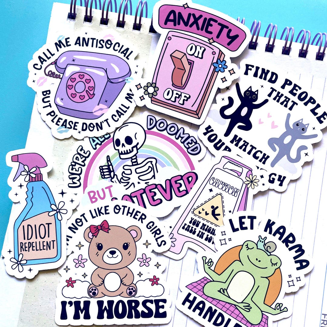Anxiety Stickers, 8 Mental Health Stickers, Anti-social Sticker Pack ...