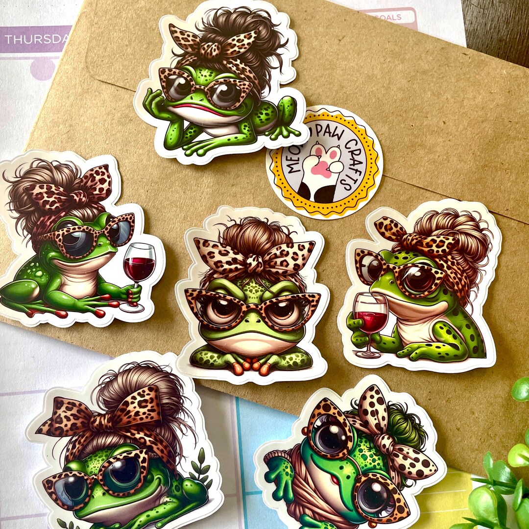 Frog Stickers, Funny Frog Sticker Pack, 6 PCS Messy Bun Froggie Animals ...