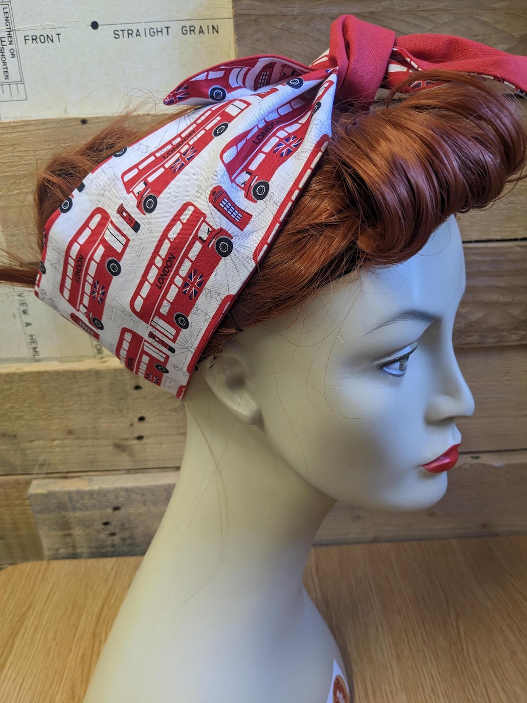 London Bus Headband: Reversible Retro Self-tie Bandana - Etsy