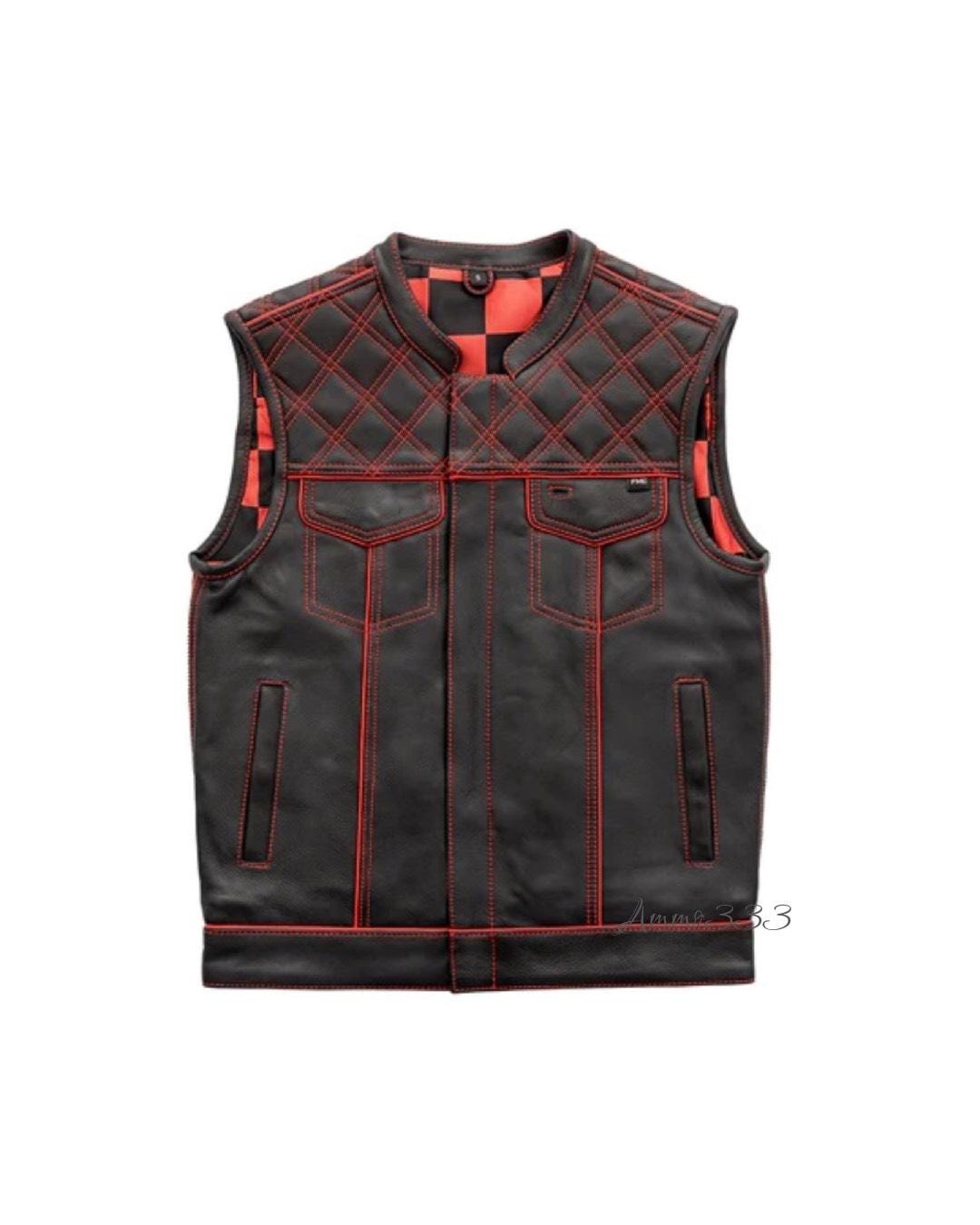 New Men's Custom Biker Vest Motorcycle Vest Black Leather Denim Black ...