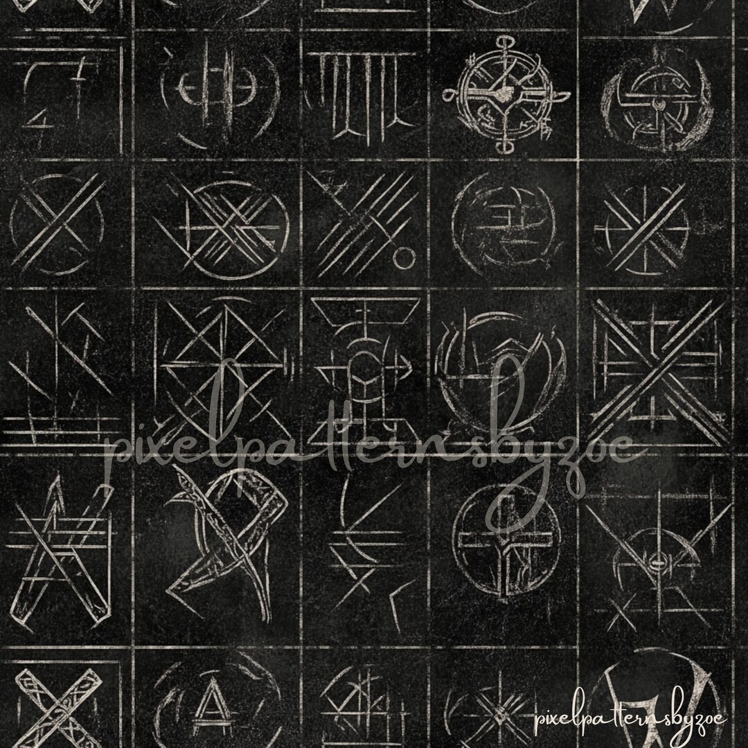 Gothic Alchemy Sigil Pattern: Black Grunge Occult Digital Paper for ...