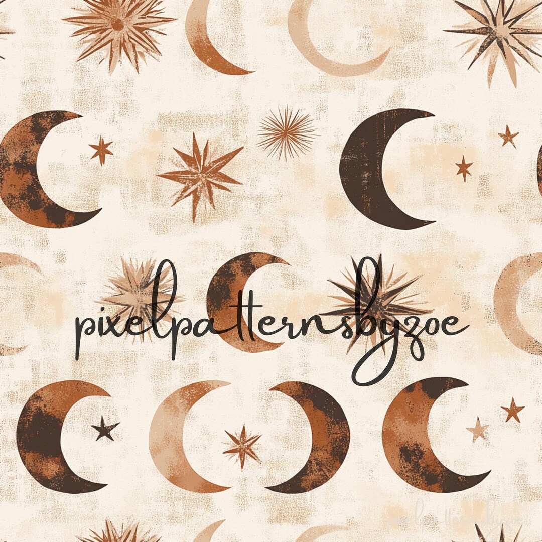 Vintage Celestial Seamless Pattern: Bohemian Moon & Stars Digital Paper ...