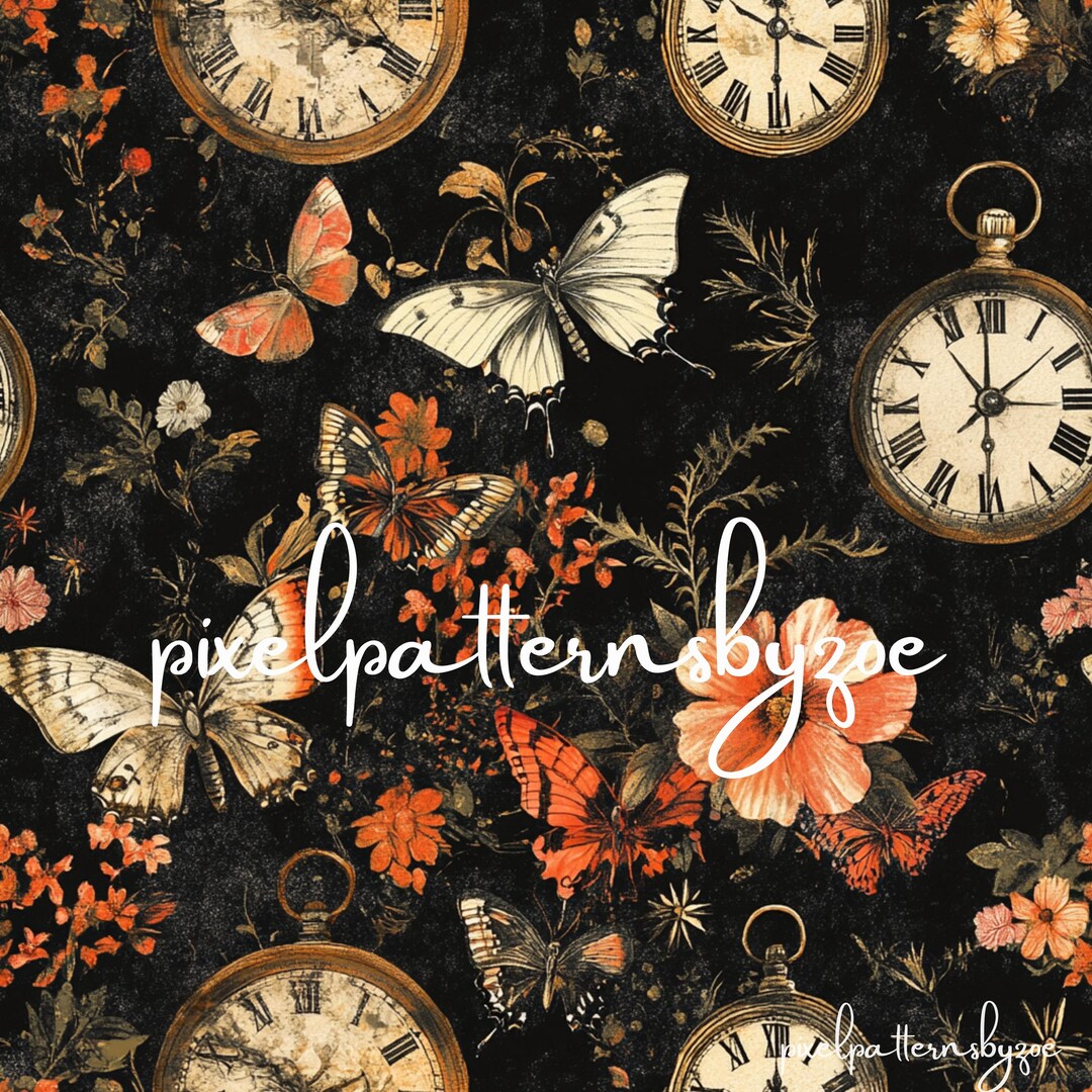 Vintage Butterfly & Pocket Watch Pattern: Digital Download for Retro ...