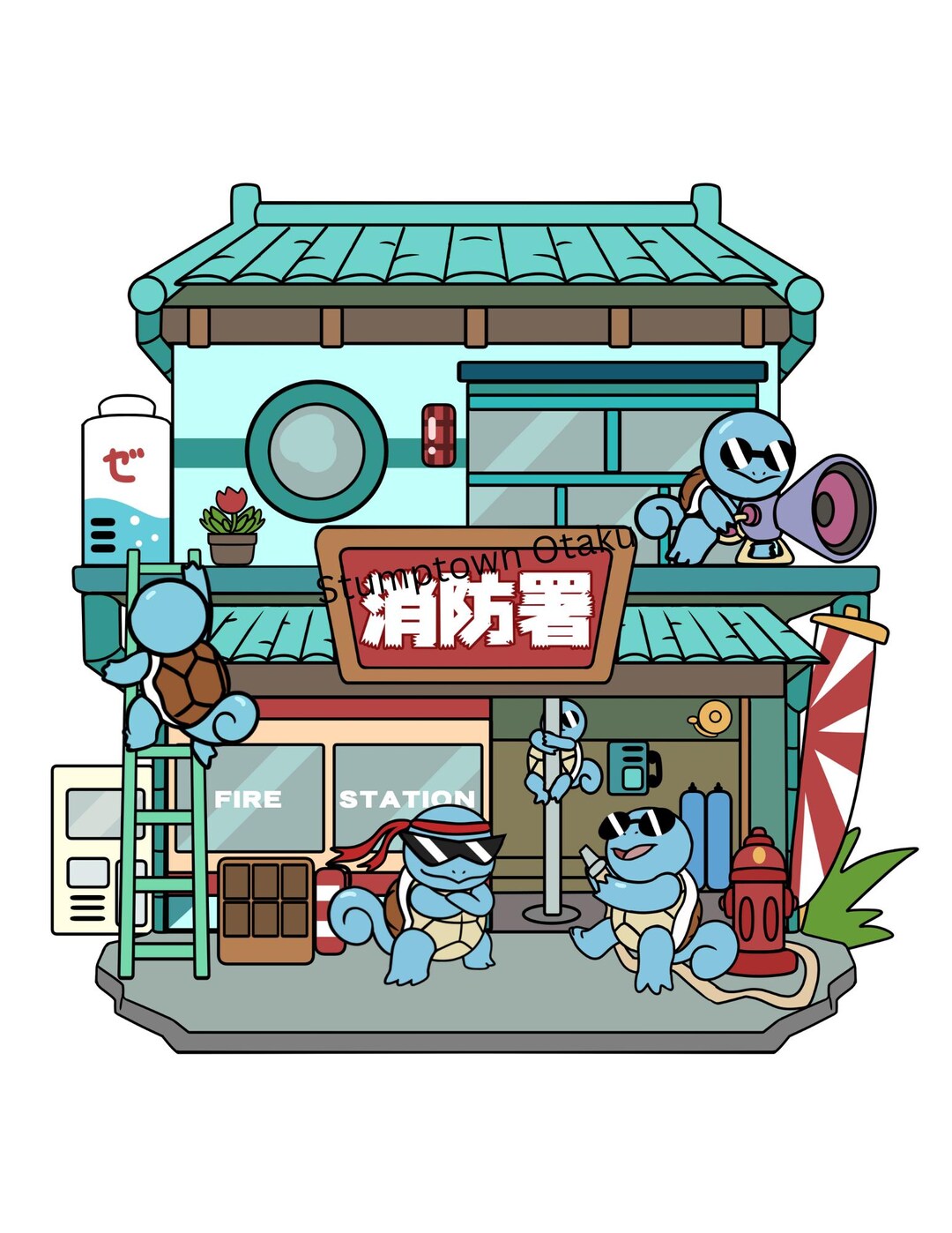 Squirtle Fire Station – Kawaii Pokémon Firehouse Art Print | Rescue ...