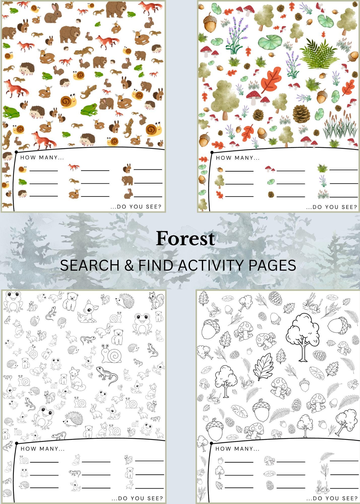Forest Animals Search and Find Activity Pages for Kids (digital ...