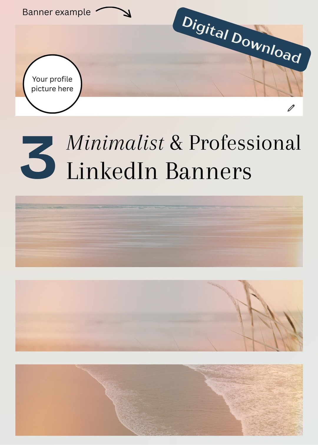 Beach Linkedin Banner: Minimalist Professional Backgrounds (digital ...