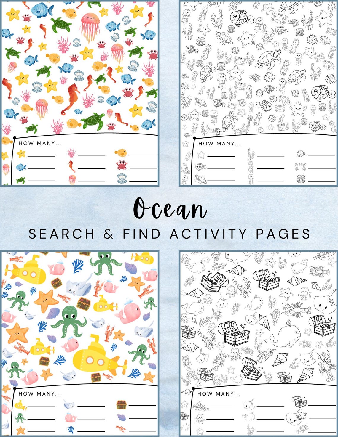 Ocean Search and Find Activity Pages: Kids Printable (digital Download ...