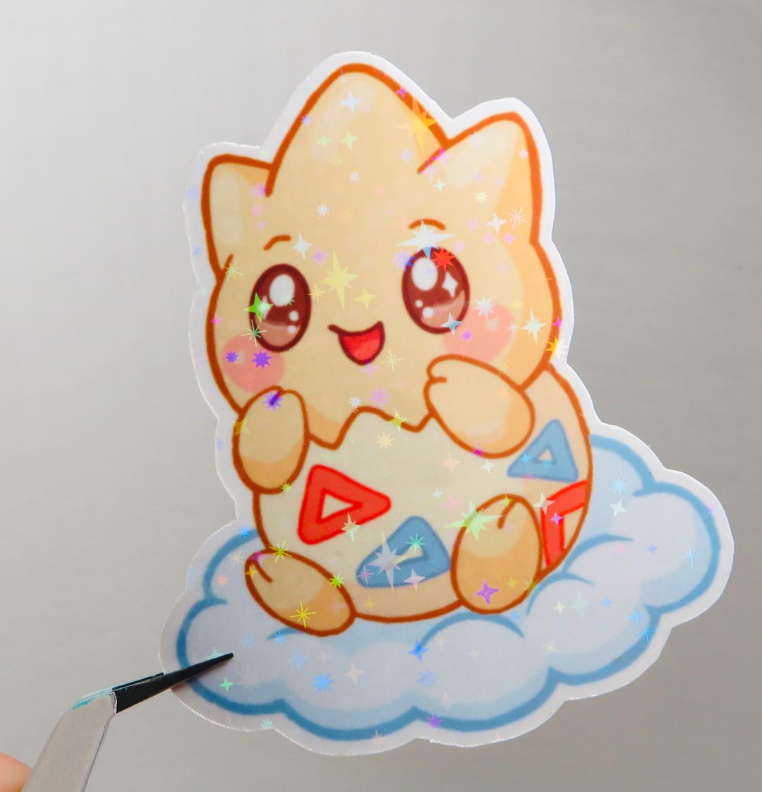 Holographic Cloud Baby Togepi Sticker – Cute Starry Egg Creature Vinyl ...