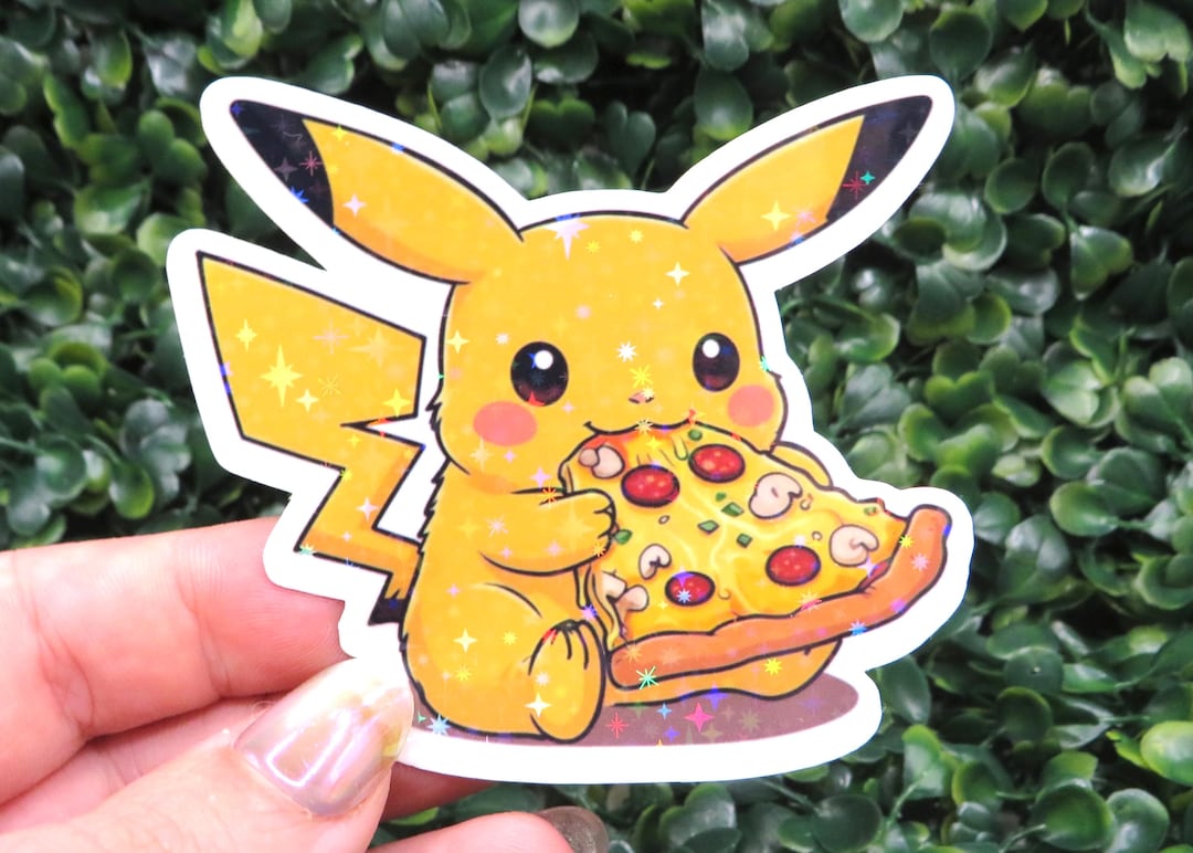 Pika-pizza Sticker - Adorable Pikachu Eating Pizza Vinyl Decal for ...