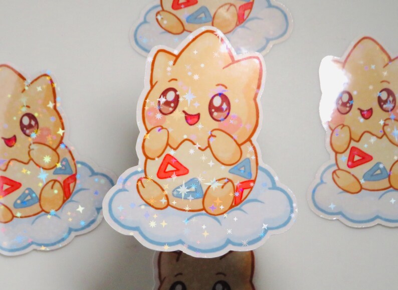Holographic Cloud Baby Togepi Sticker – Cute Starry Egg Creature Vinyl ...