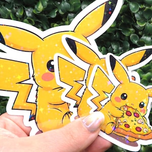 Pika-pizza Sticker - Adorable Pikachu Eating Pizza Vinyl Decal for ...