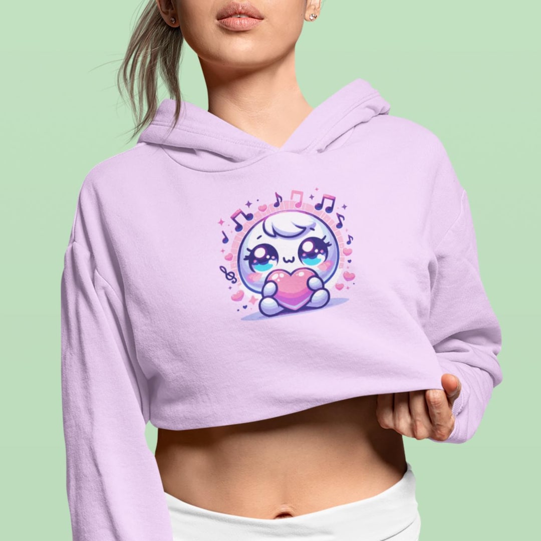 Cute Graphic Cropped Top Hoodie Stylish Crop Top Sweatshirt Cozy Fleece ...