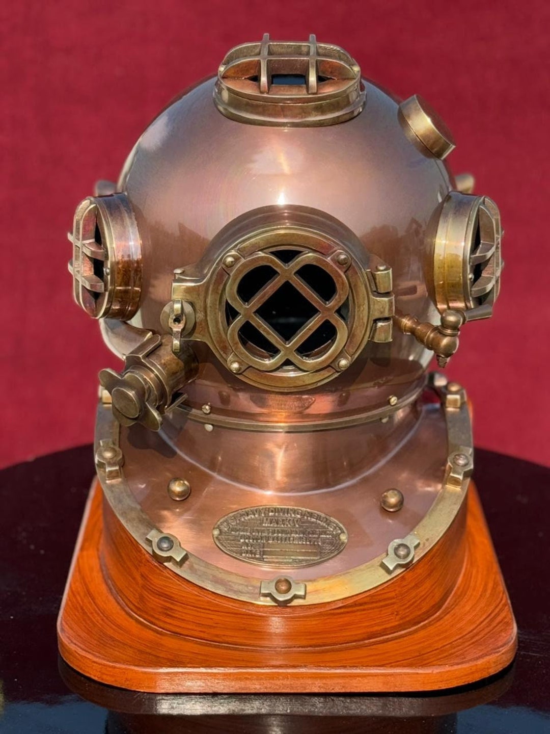 Deep Sea Scuba Divers Diving Helmet With Wooden Base | Marine Nautical ...