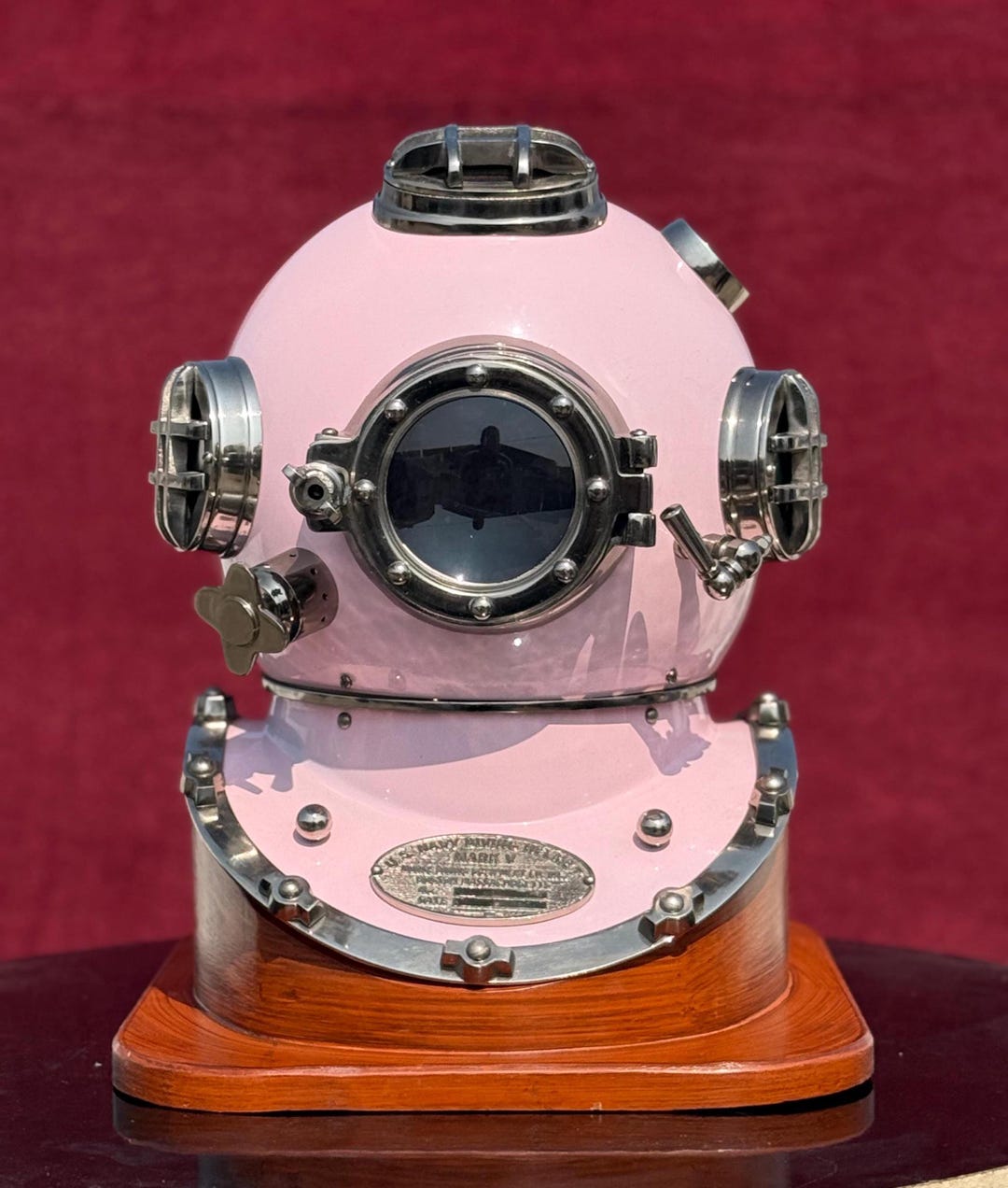 Deep Sea Scuba Divers Diving Helmet With Wooden Base |pink Coated ...