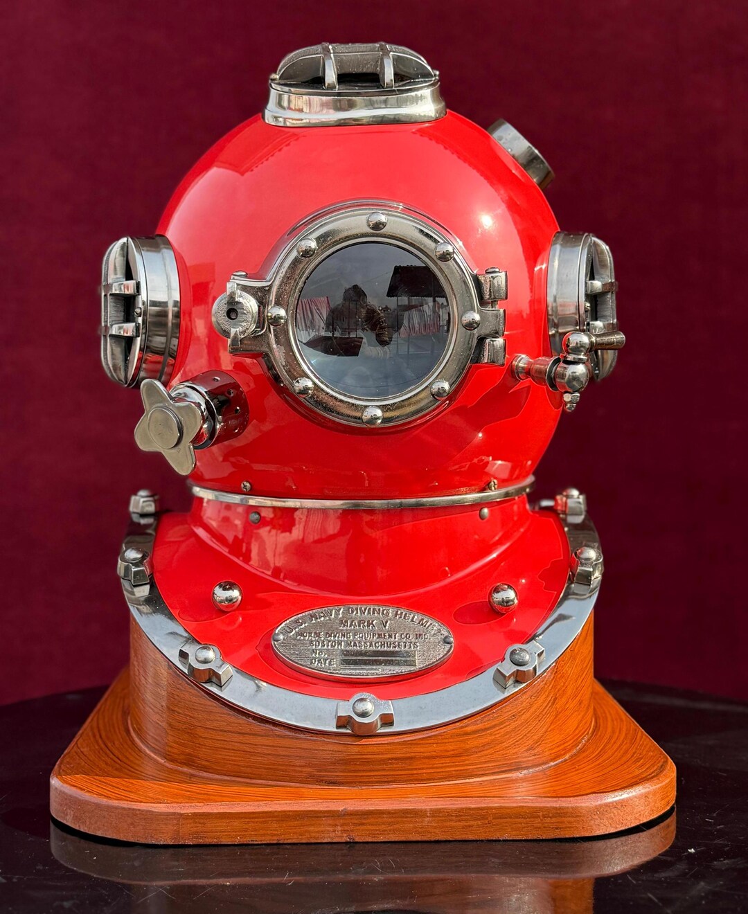 Deep Sea Scuba Divers Diving Helmet With Wooden Base | Marine Nautical ...