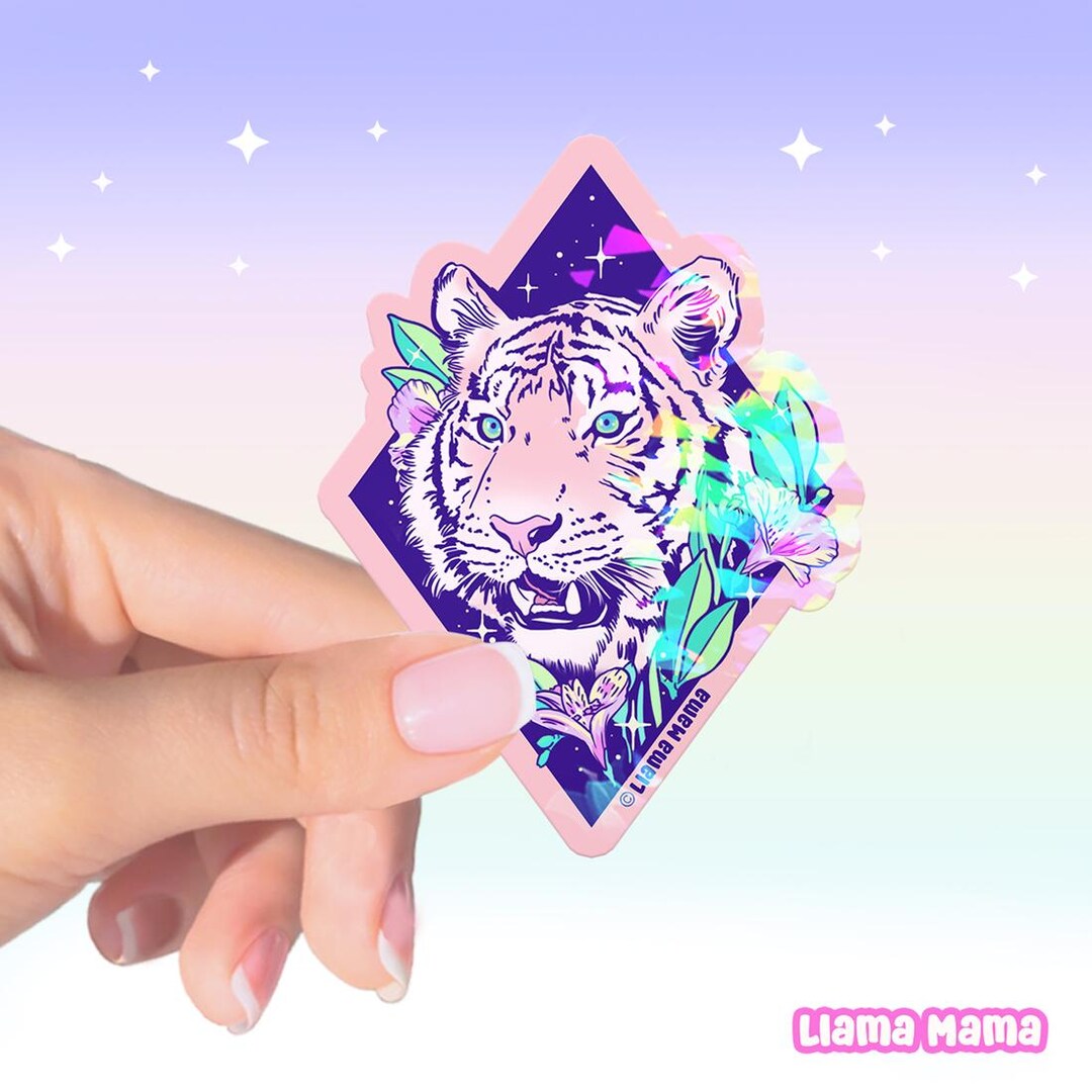 Tiger With Lilies Pink | Vinyl Sticker Waterproof | Collectable ...