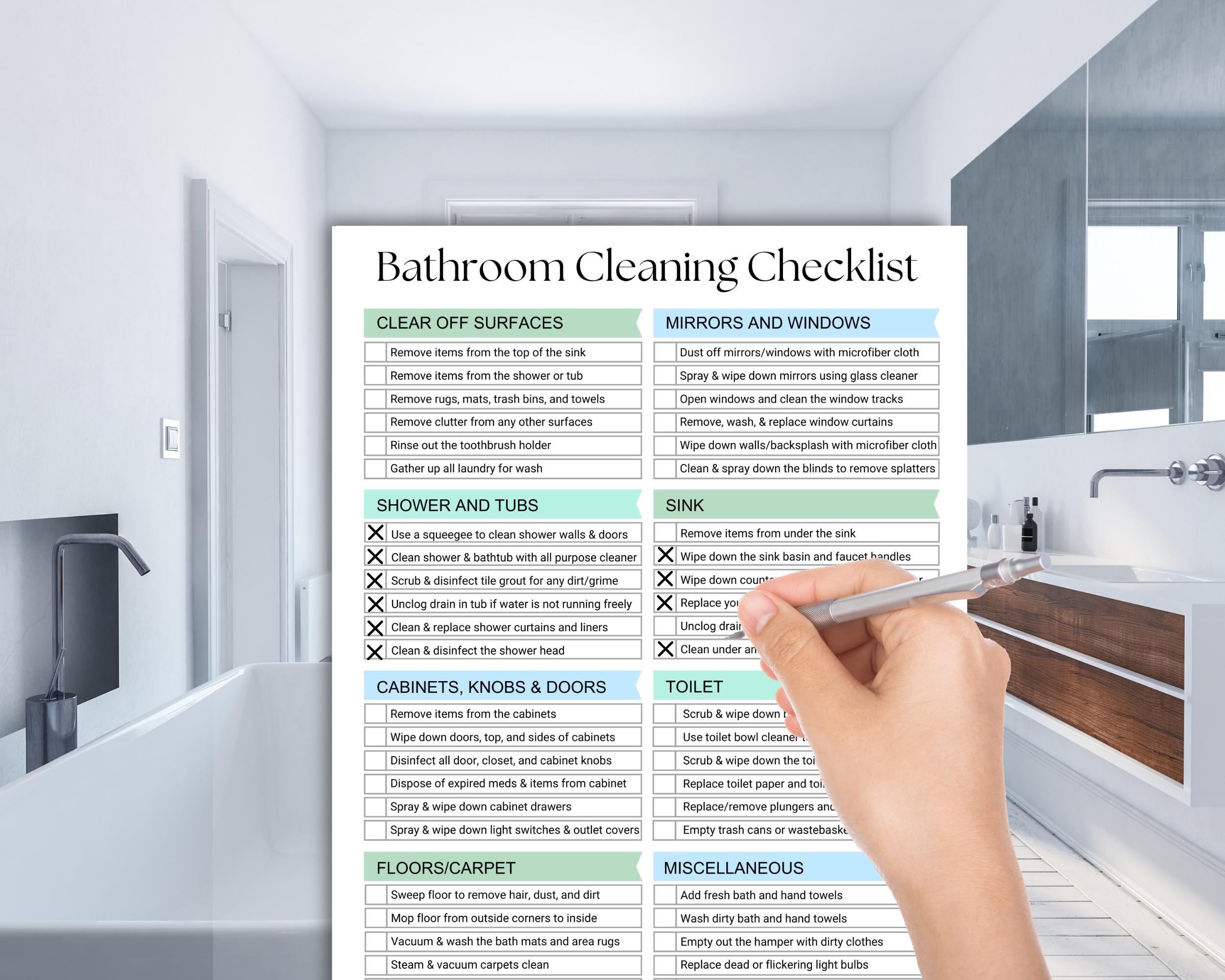 Editable Bathroom Cleaning Checklist, Cleaning Schedule, Checklist ...