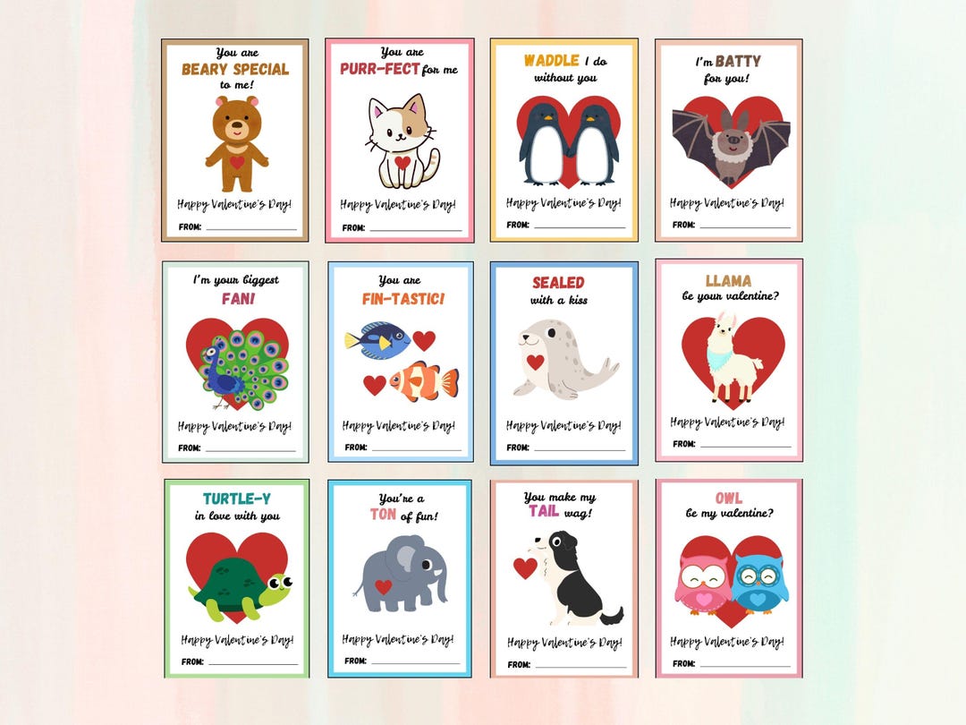 Printable Animal Puns Valentines Day Cards, Animal Puns Valentine ...