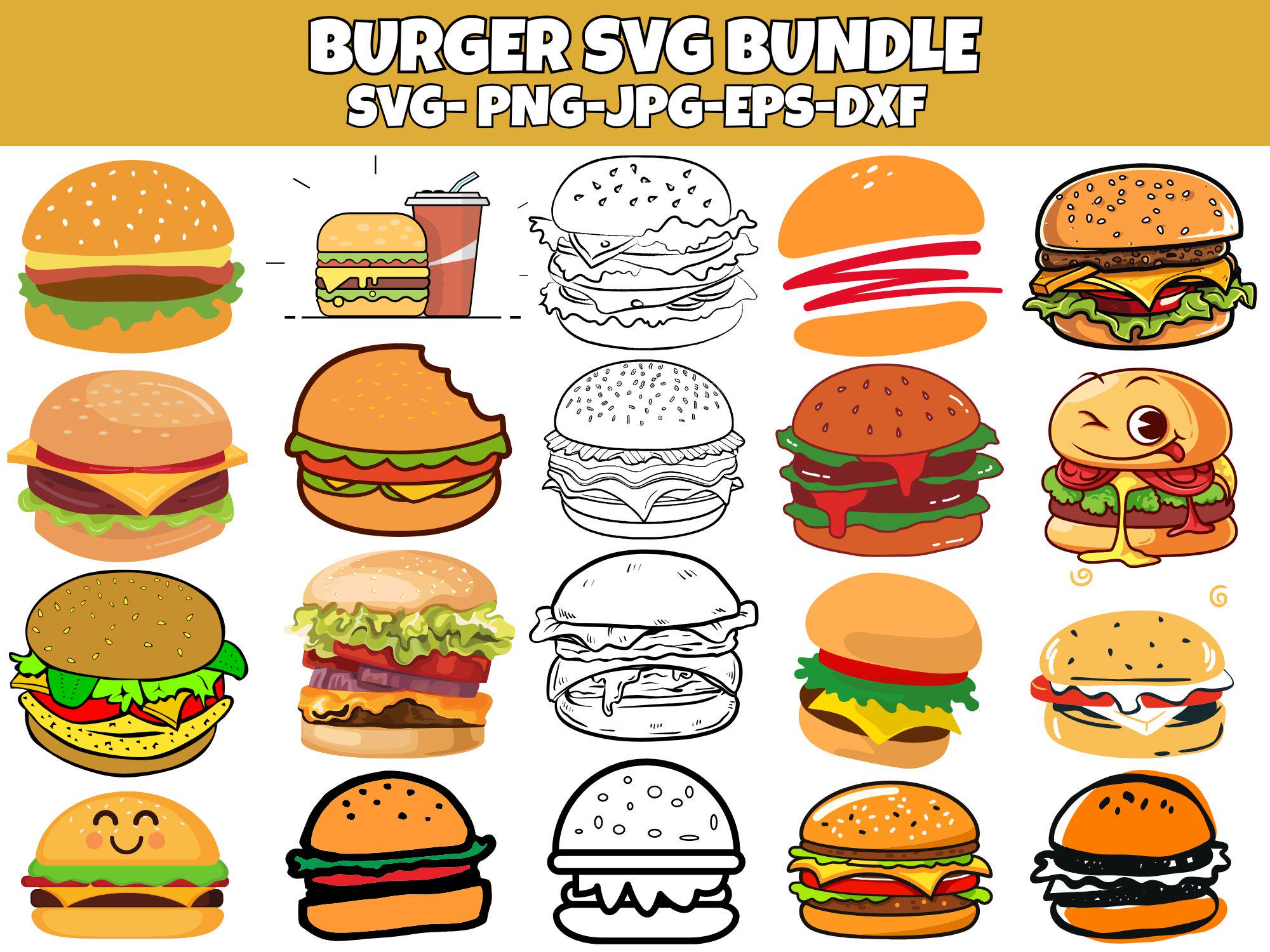 Burger SVG Bundle: Cheeseburger Clipart, Cut Files (digital Download ...