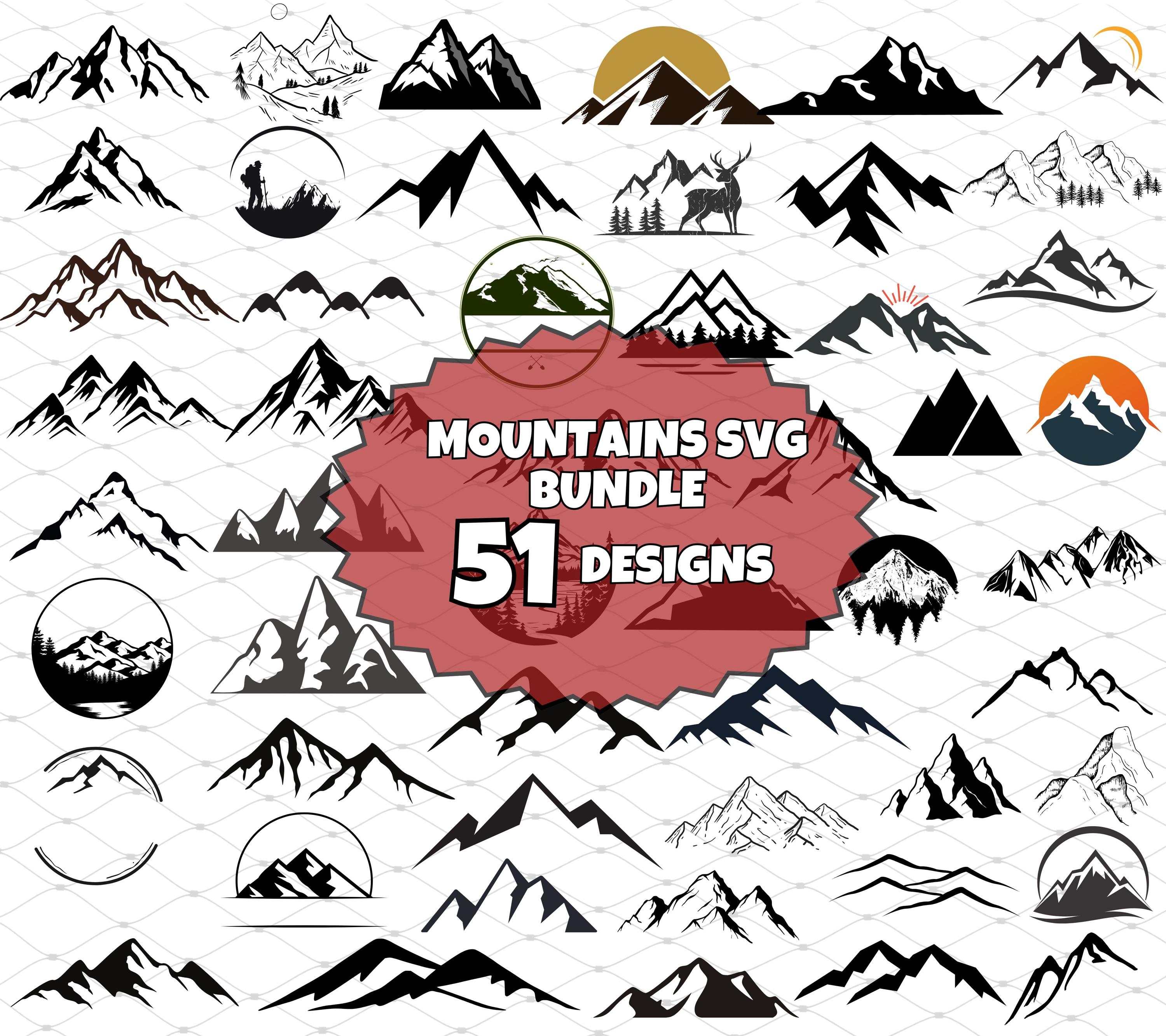 MEGA Mountains Svg Bundle, Mountain Svg Hand Drawn, Forest Tree Svg ...