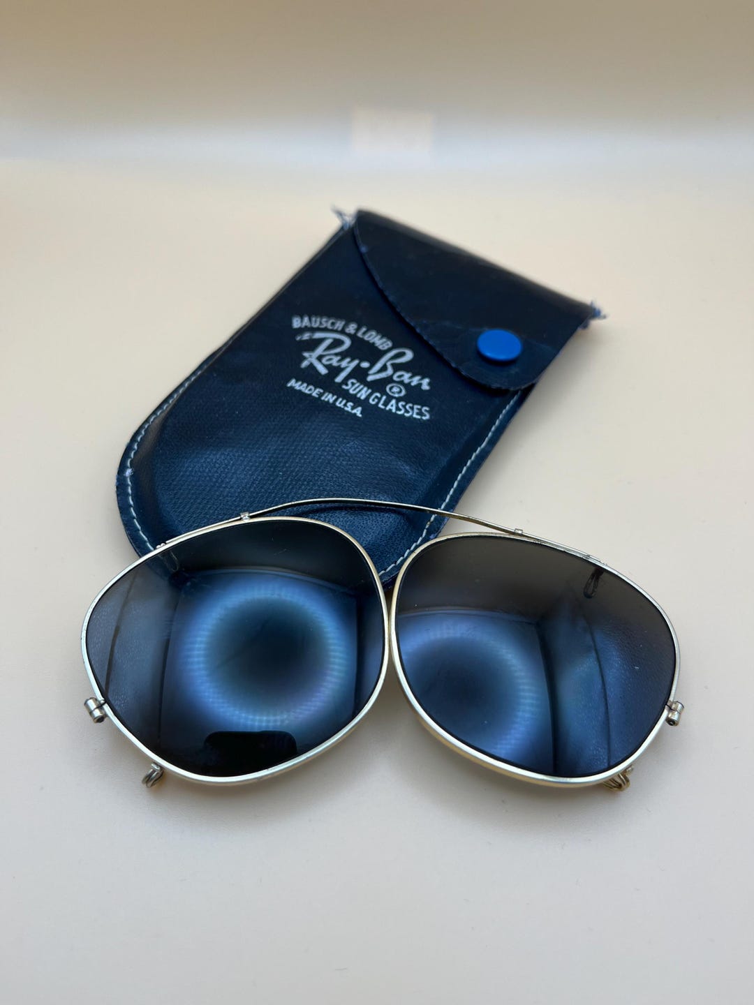 Vintage Bausch & Lomb Ray-ban Aviator Clip-on Sunglasses With Flip Case ...