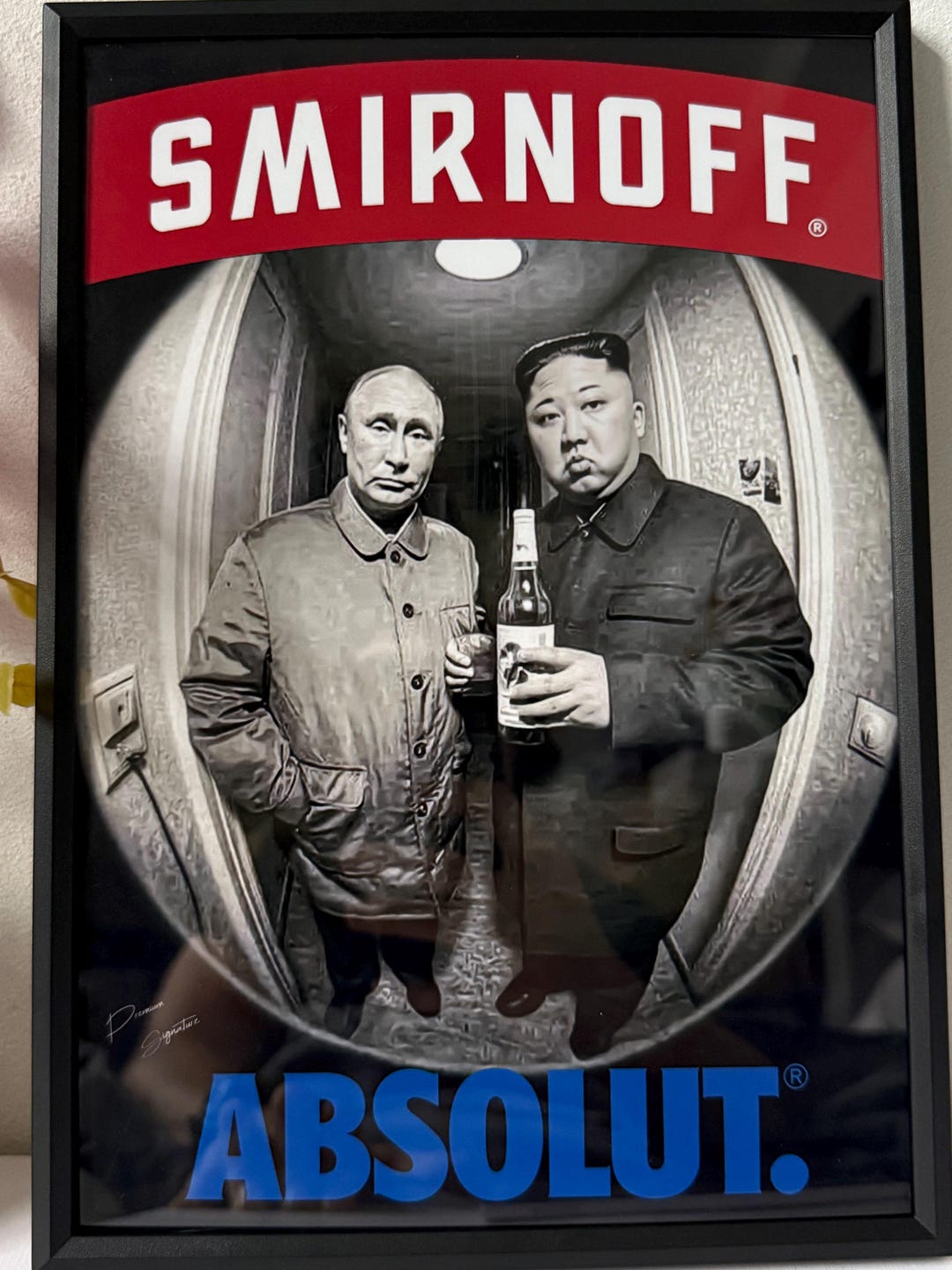 Putin & Kim Jong Un Sminorff Absolut Vodka Poster Framed Home Decor ...