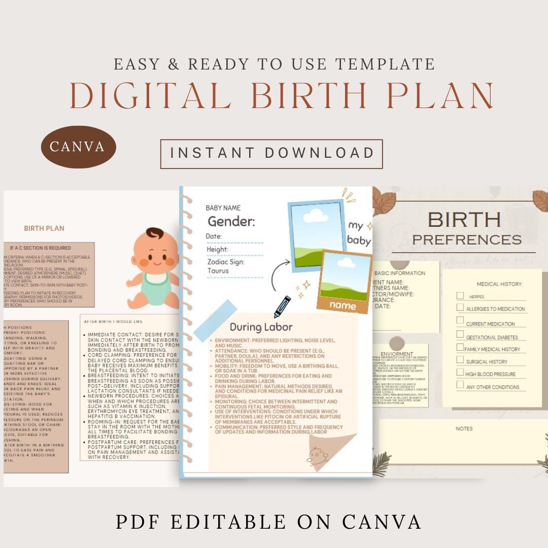 Birth Plan Worksheet, Birth Plan Template, Birth Plan Printable ...