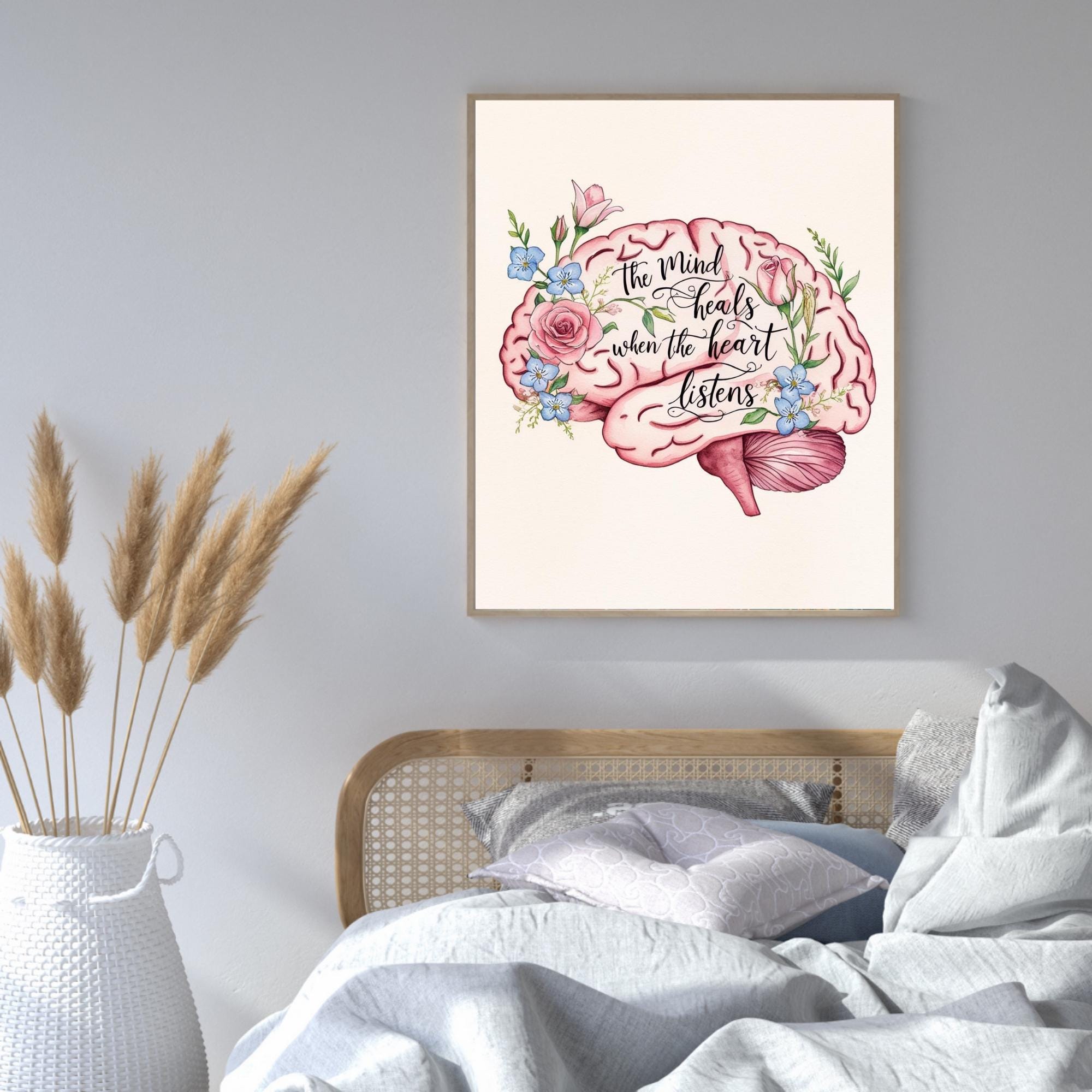 Mental Health Therapy Office Decor | Printable Watercolor Brain Print ...