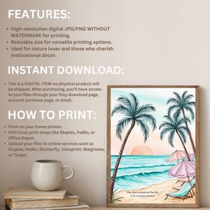 Watercolor Pastel Beach Sunset Wall Art | Inspirational Quote Art ...