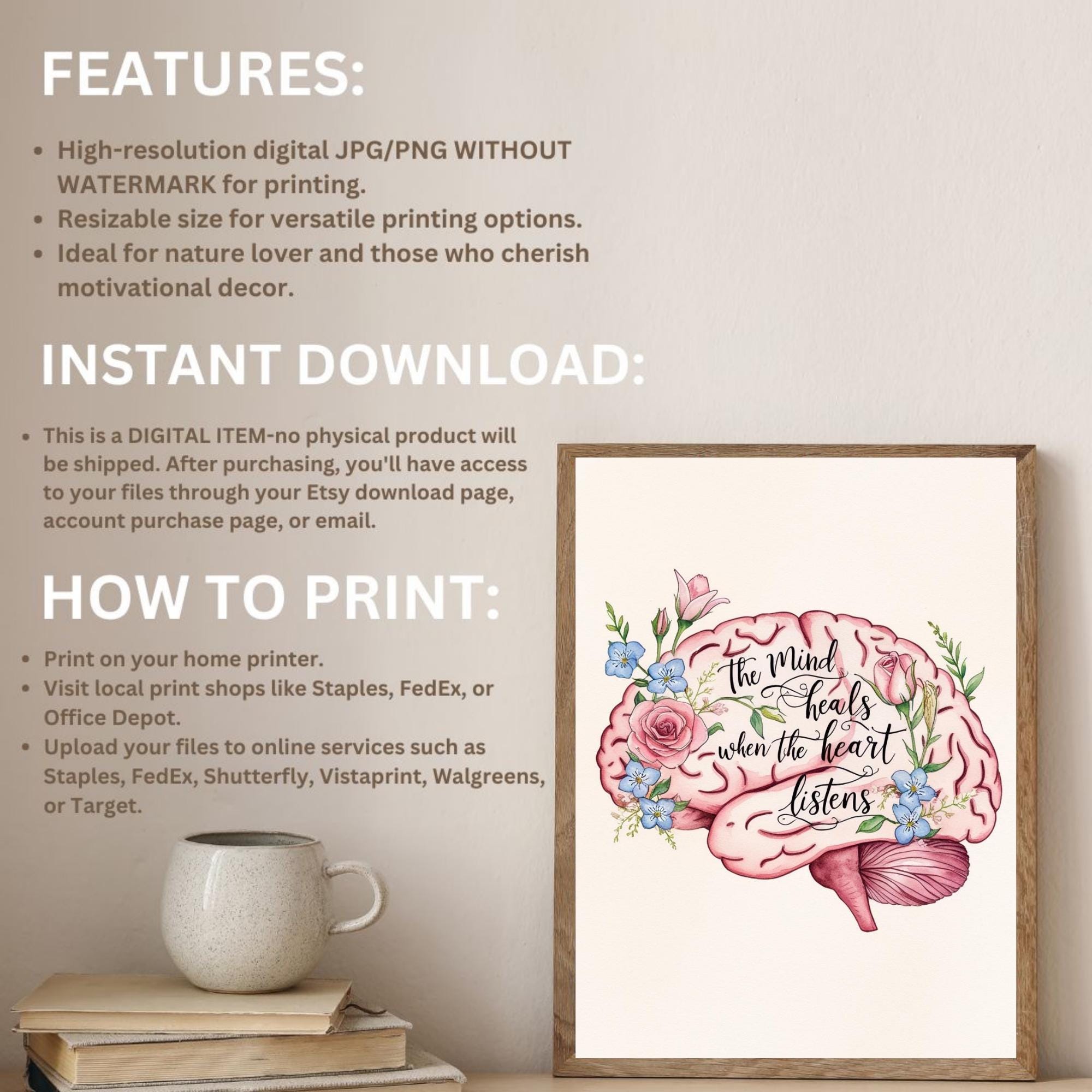 Mental Health Therapy Office Decor | Printable Watercolor Brain Print ...