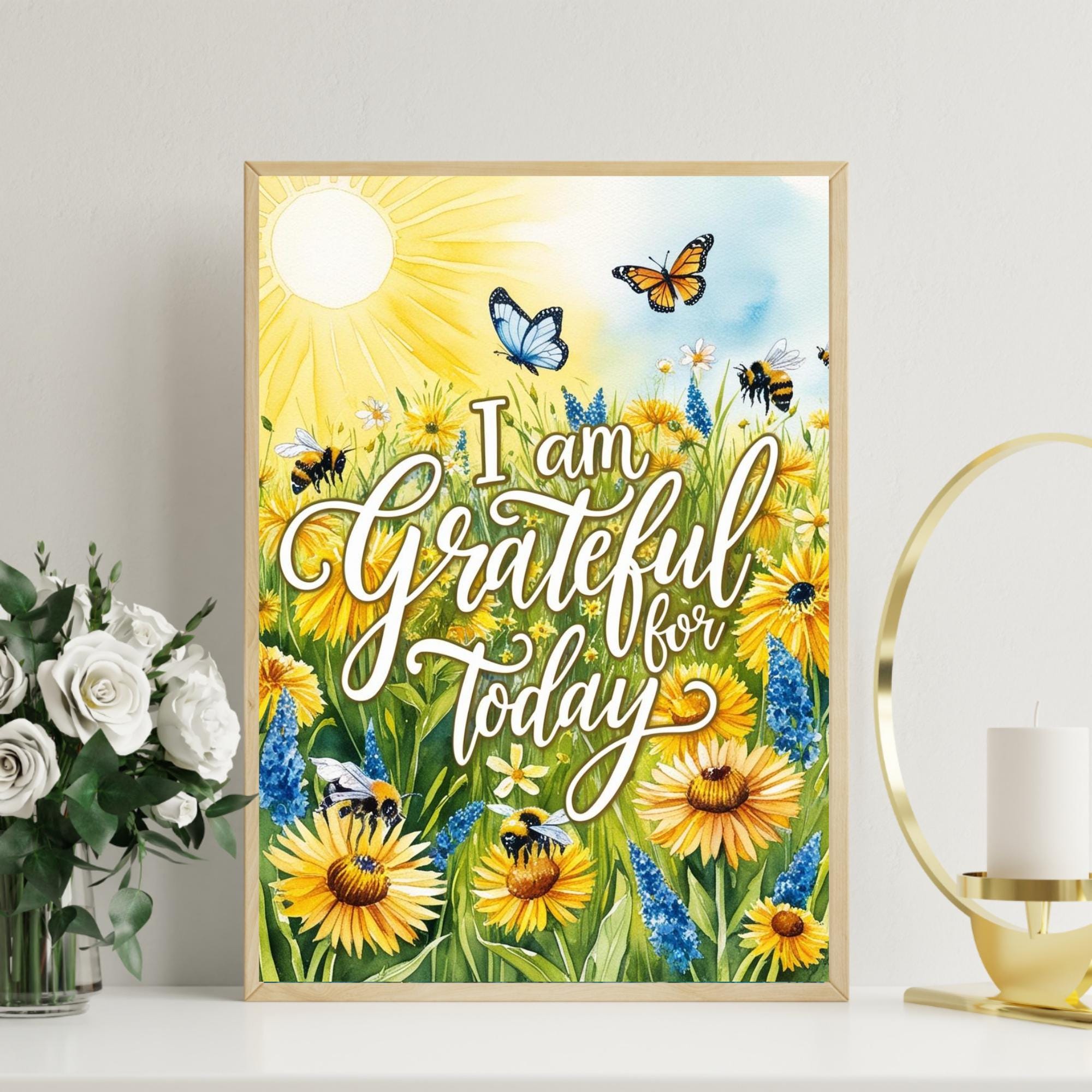 Daily Mindfulness Affirmations Poster | Sunflower & Butterfly Wall Art ...