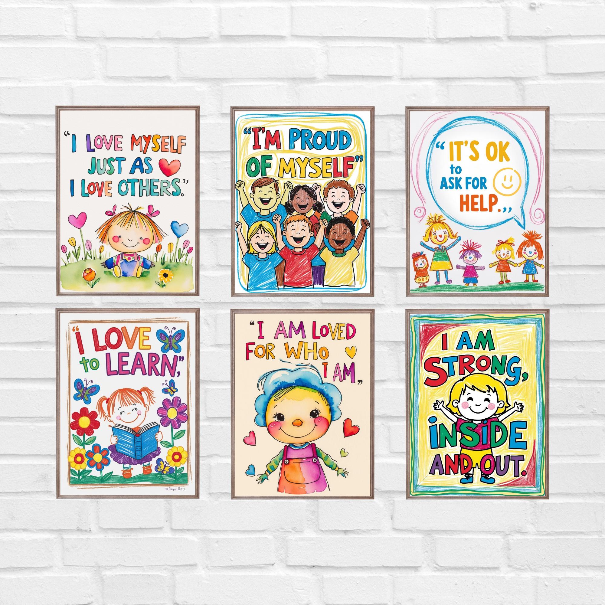 Kids Growth Mindset Playroom 4 Piece Wall Art | Daily Affirmation Decor ...