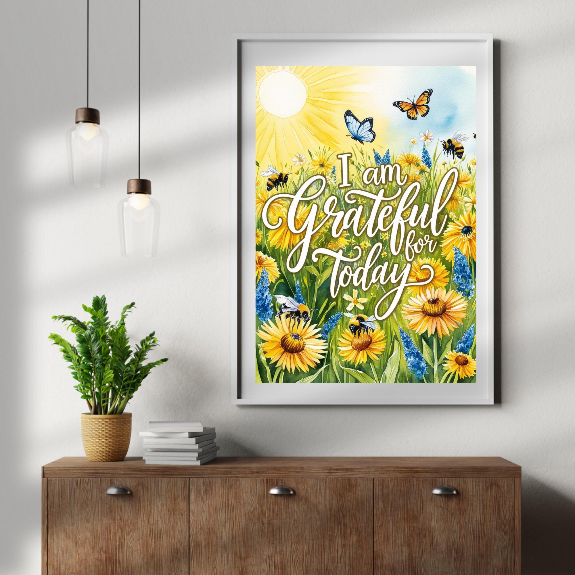 Daily Mindfulness Affirmations Poster | Sunflower & Butterfly Wall Art ...