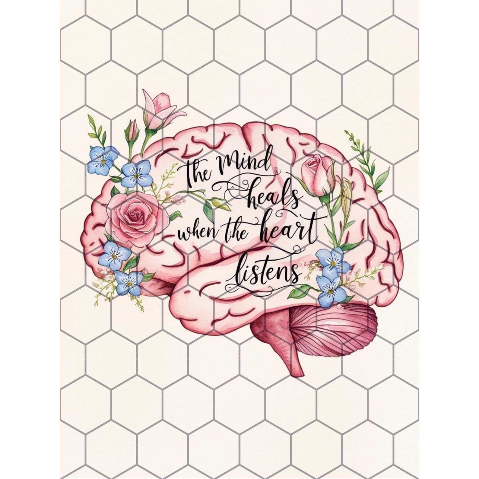Mental Health Therapy Office Decor | Printable Watercolor Brain Print ...