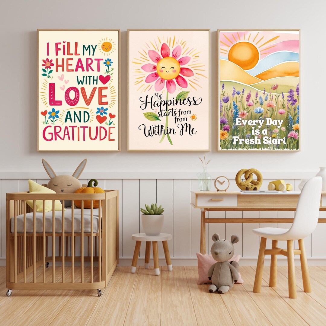 Colorful Daily Affirmations for Children 3 Piece Wall Art | Kids Room ...