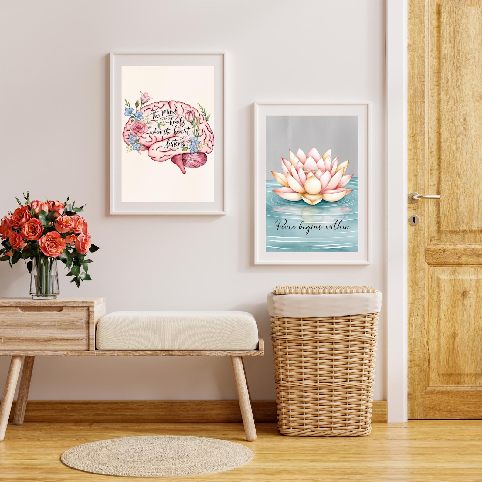 Mental Health Therapy Office Decor Set of 2 Printable Watercolor Brain ...