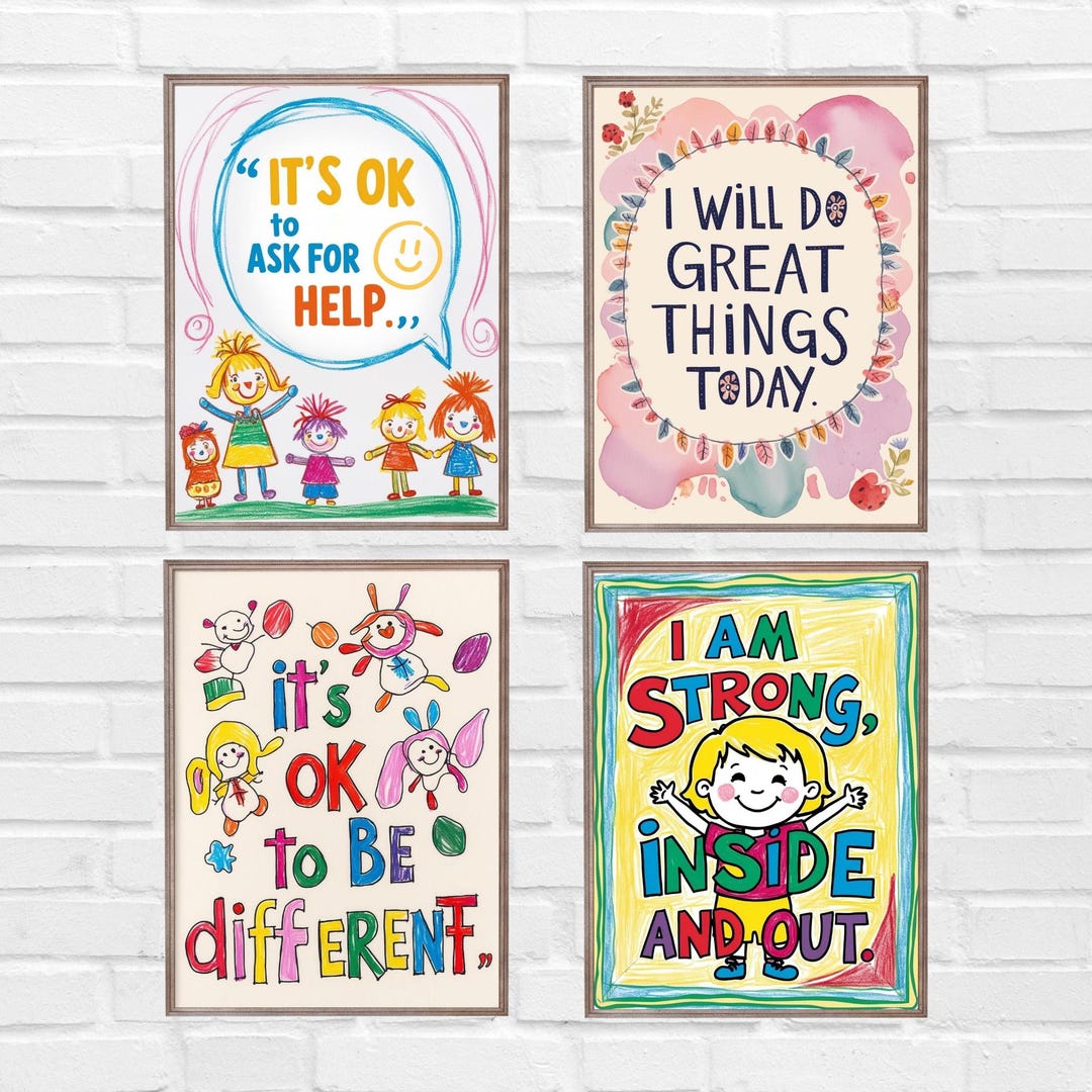Kids Growth Mindset Playroom 4 Piece Wall Art | Daily Affirmation Decor ...