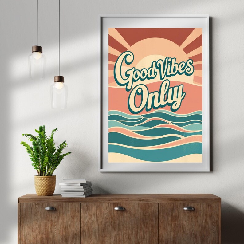 Retro Good Vibes Only Instant Download Print | Mindfulness Wall Art ...