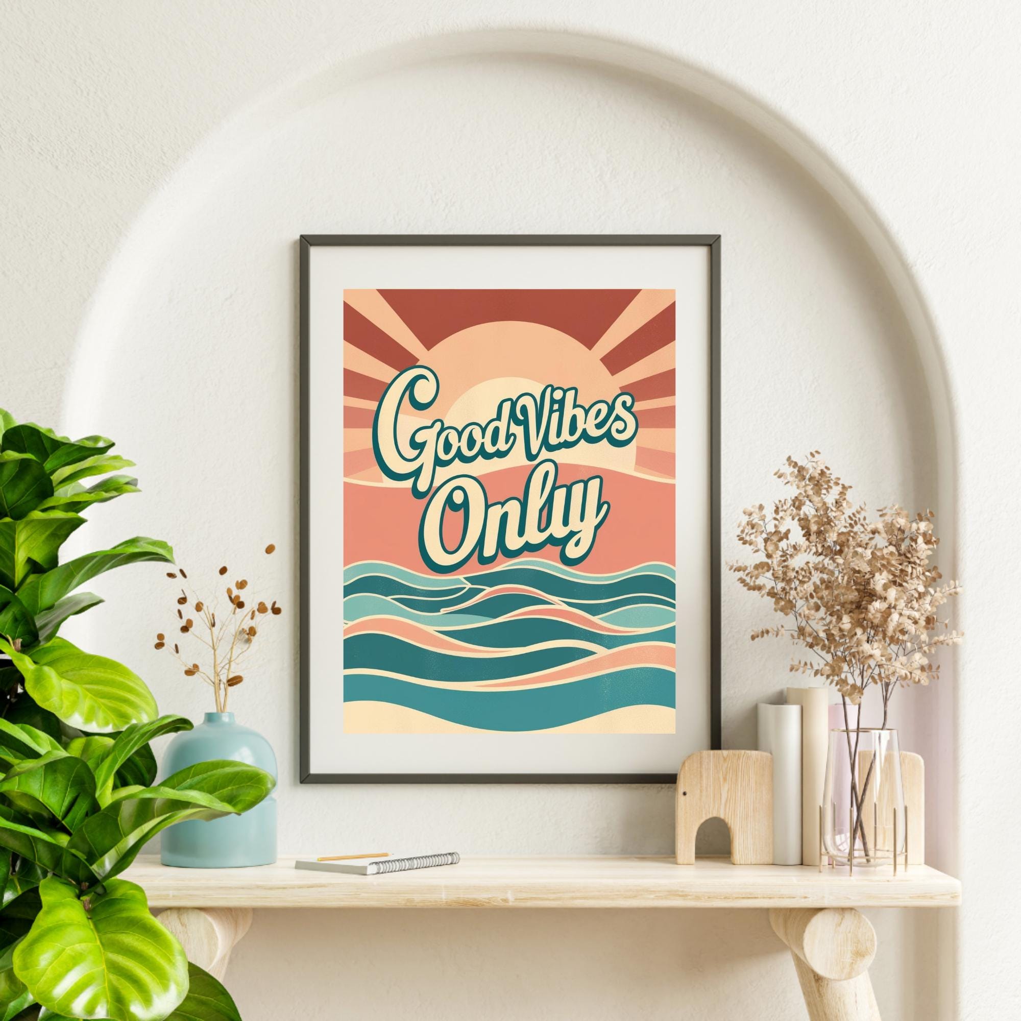 Retro Good Vibes Only Instant Download Print | Mindfulness Wall Art ...