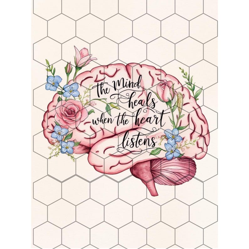 Mental Health Therapy Office Decor Set of 2 Printable Watercolor Brain ...