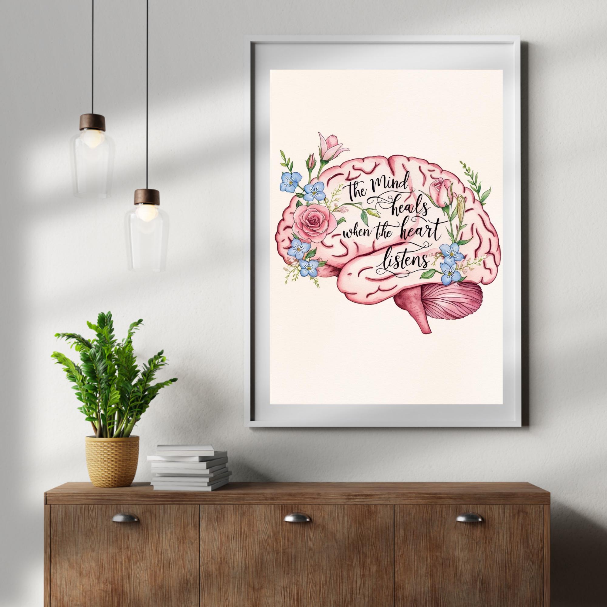 Mental Health Therapy Office Decor | Printable Watercolor Brain Print ...