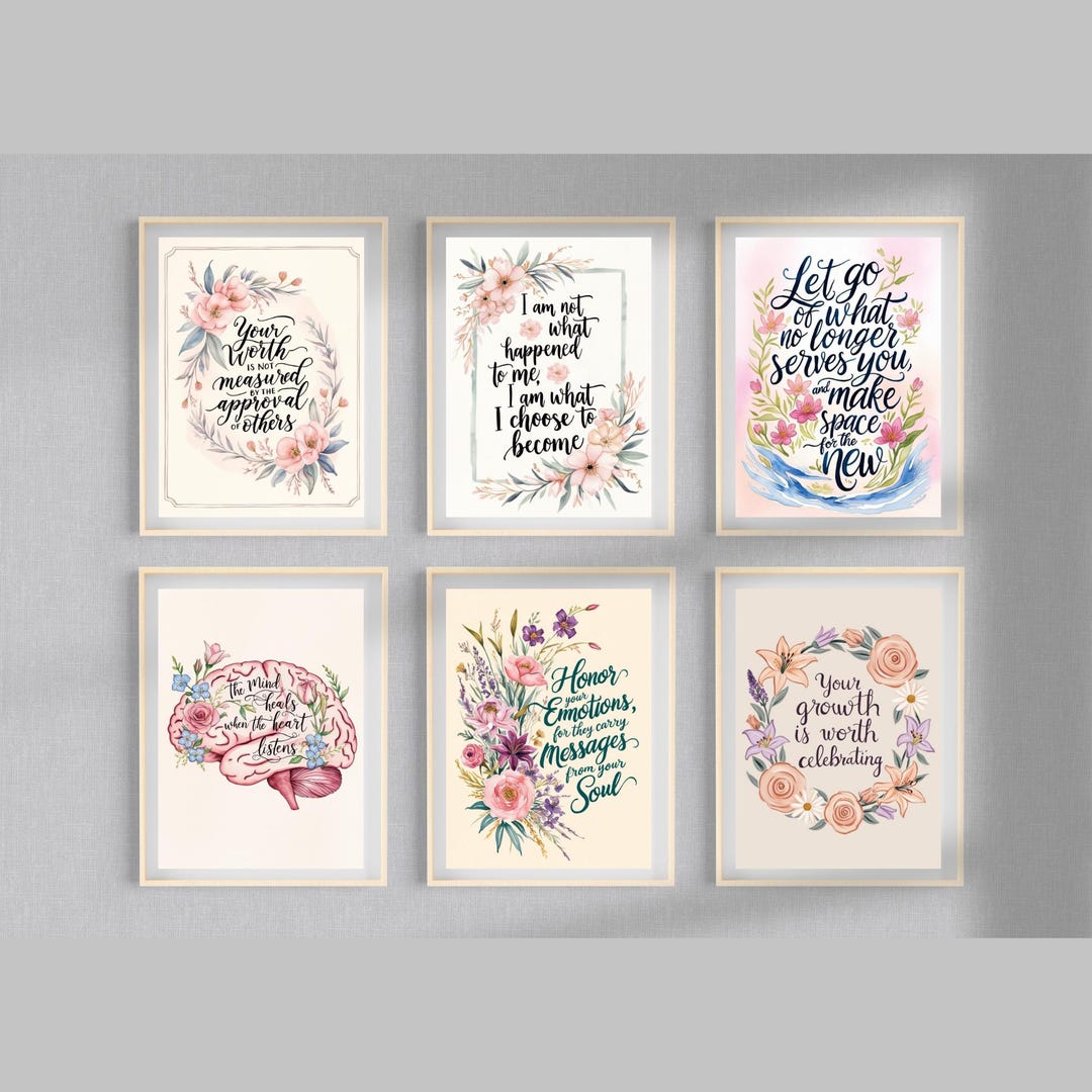 Motivational Floral Art Set of 6 Prints | Printable Watercolor ...