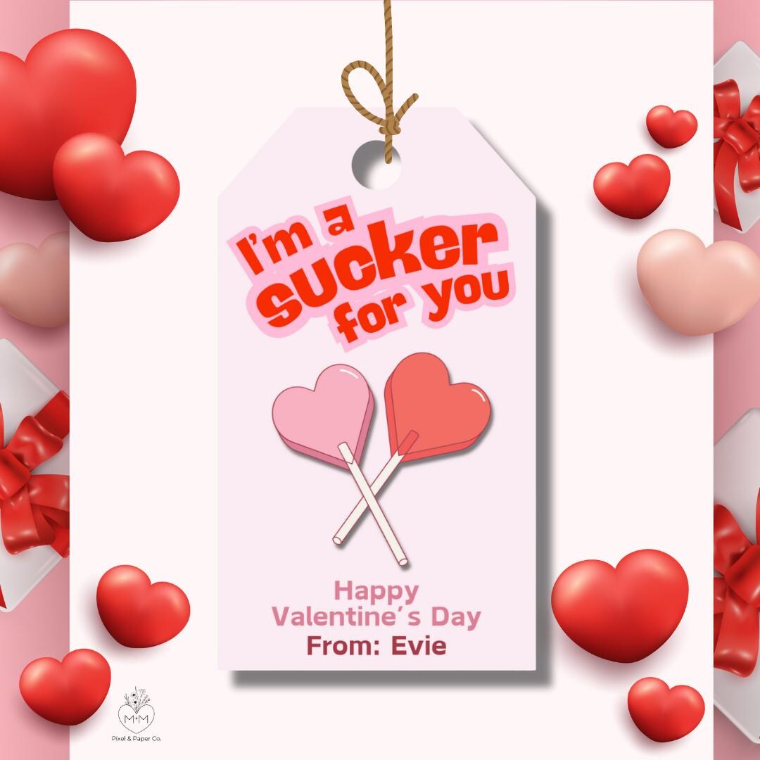Valentine Tag Printable Template | Sucker for You Valentine Tag ...