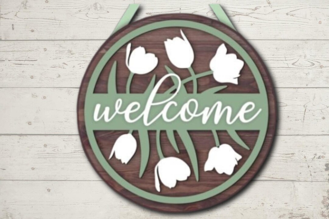 Spring DIY Door Sign Door Hanger "welcome Tulips" Made of Wood ...