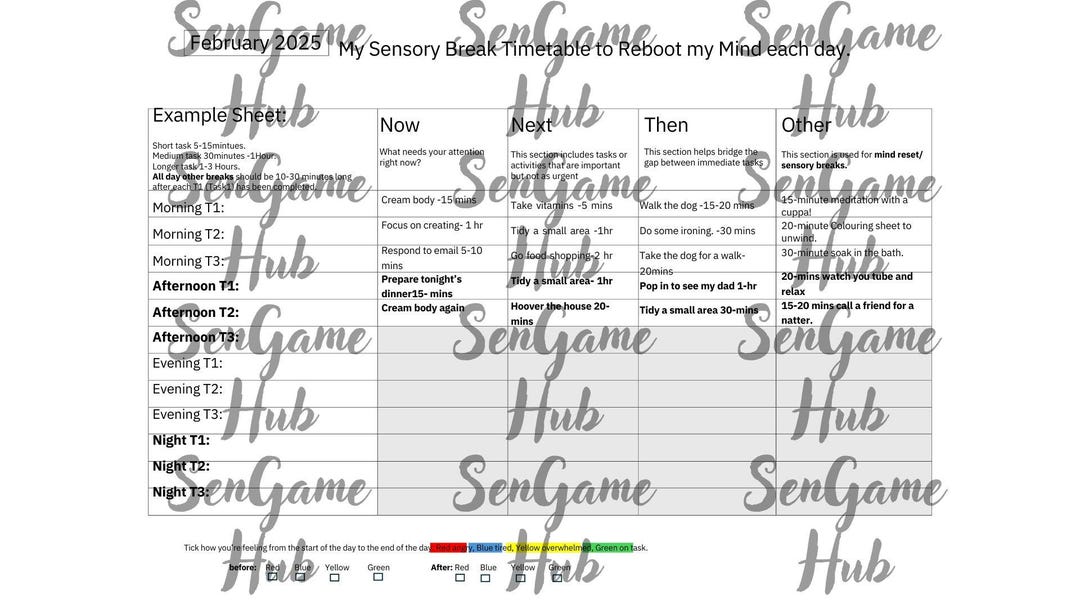 Sensory Break Timetable for Teen Kids Visual Schedule to Support Self ...